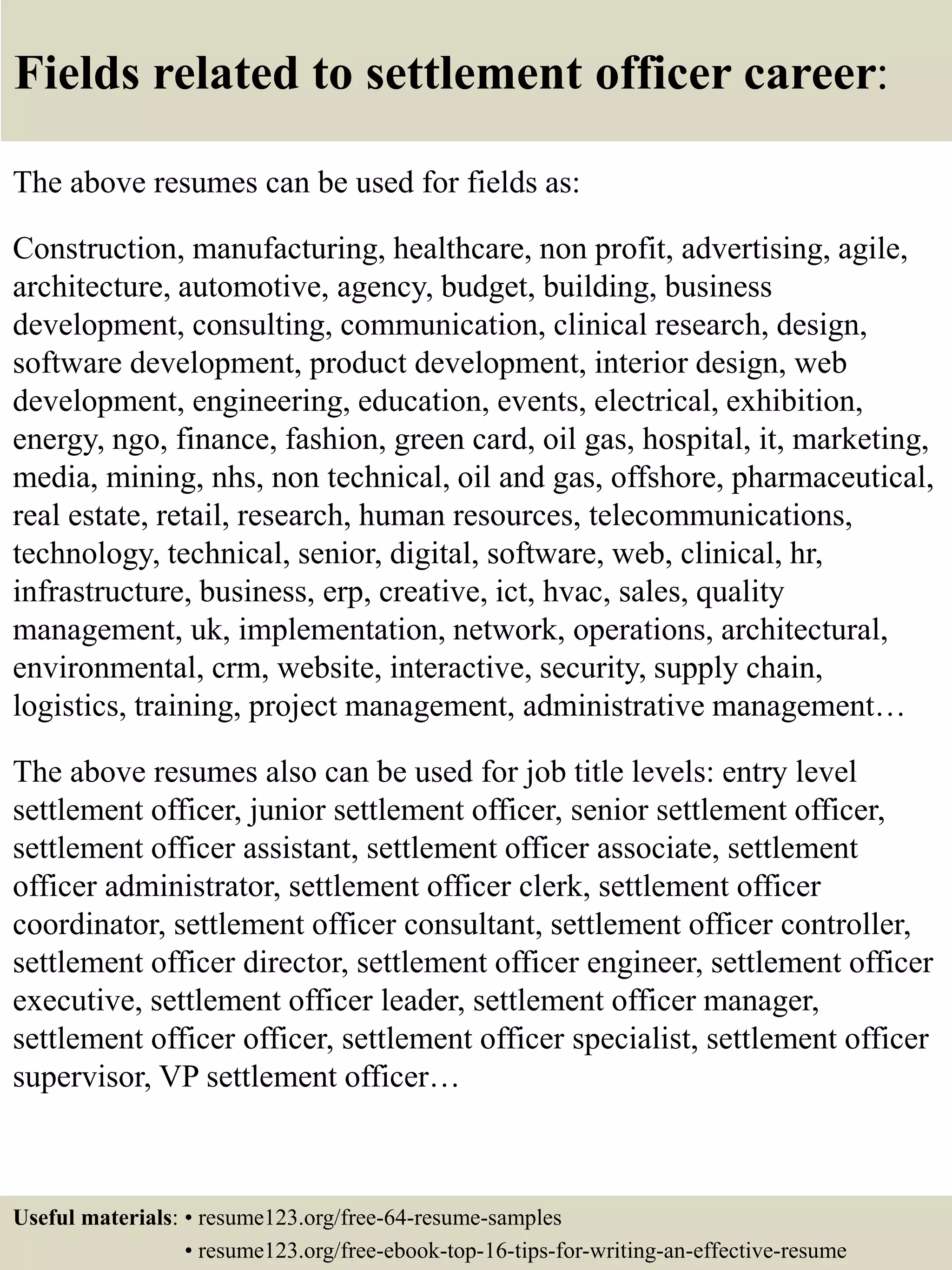 Top 8 settlement officer resume samples | PPTX