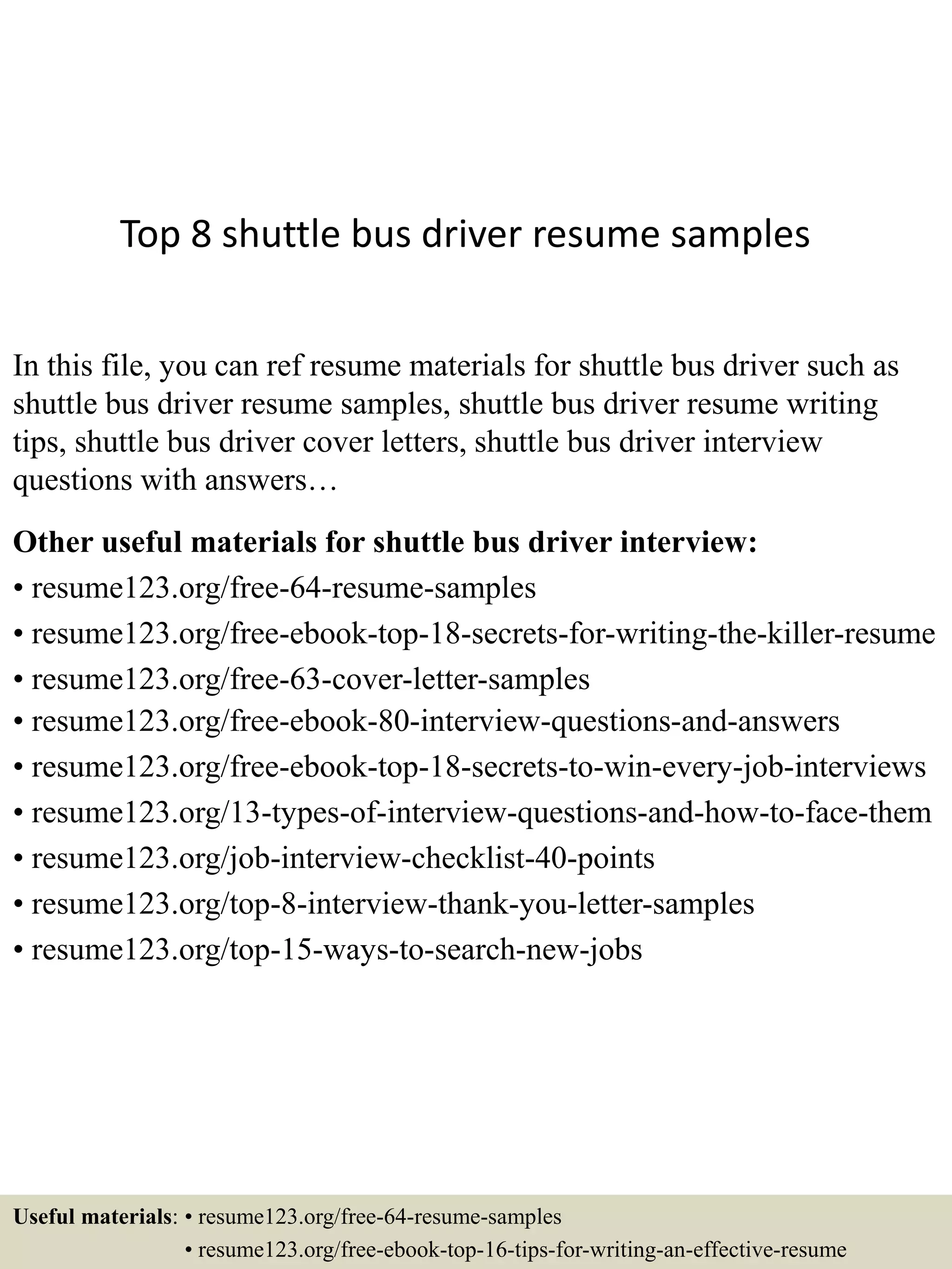 Top 8 shuttle bus driver resume samples | PPTX | Resume Writing and ...