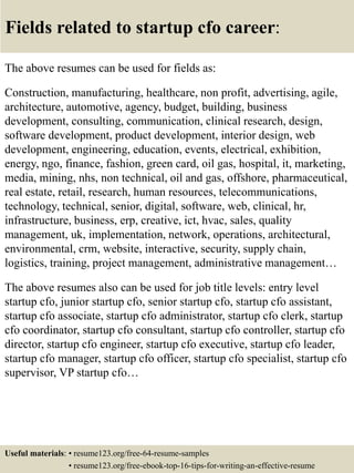 Top 8 startup cfo resume samples | PDF