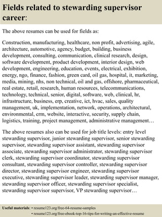 Top 8 stewarding supervisor resume samples | PDF