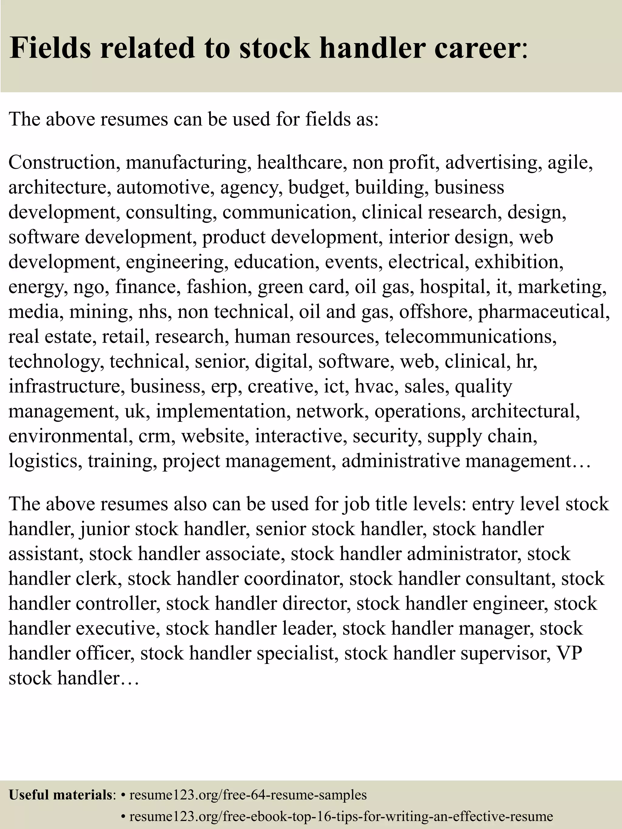 Top 8 stock handler resume samples | PPTX