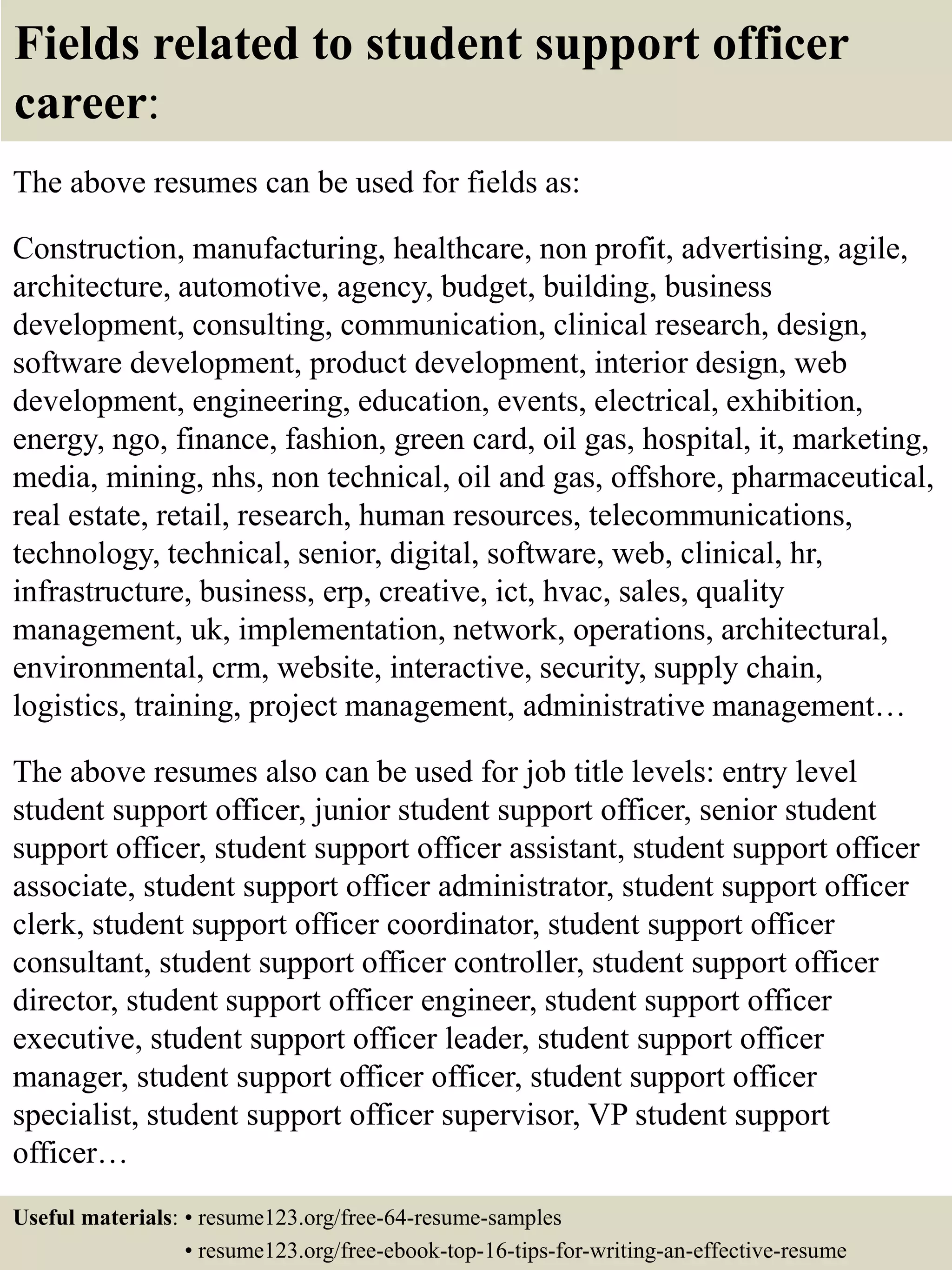 Top 8 student support officer resume samples | PPTX