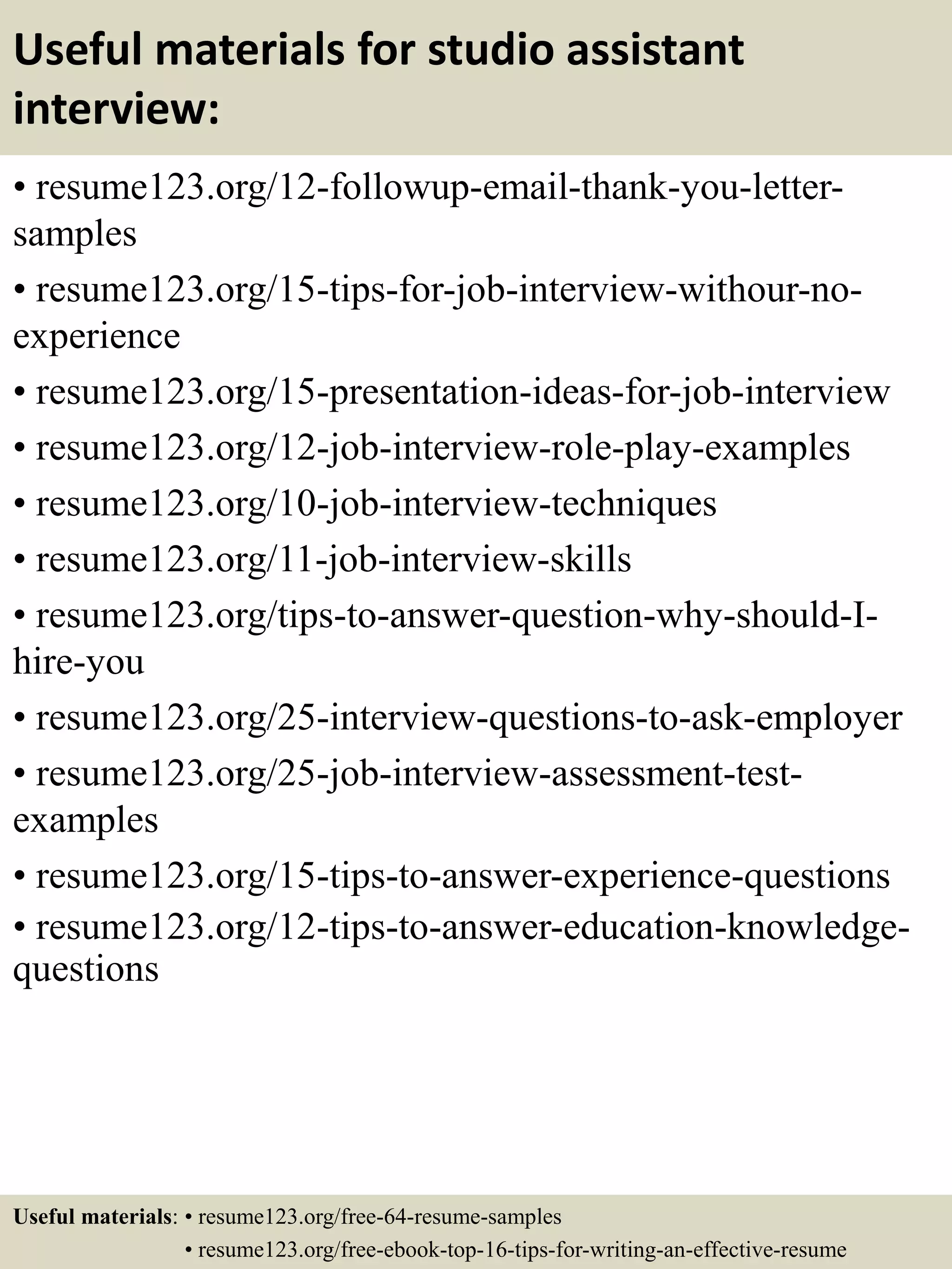 Top 8 studio assistant resume samples | PDF
