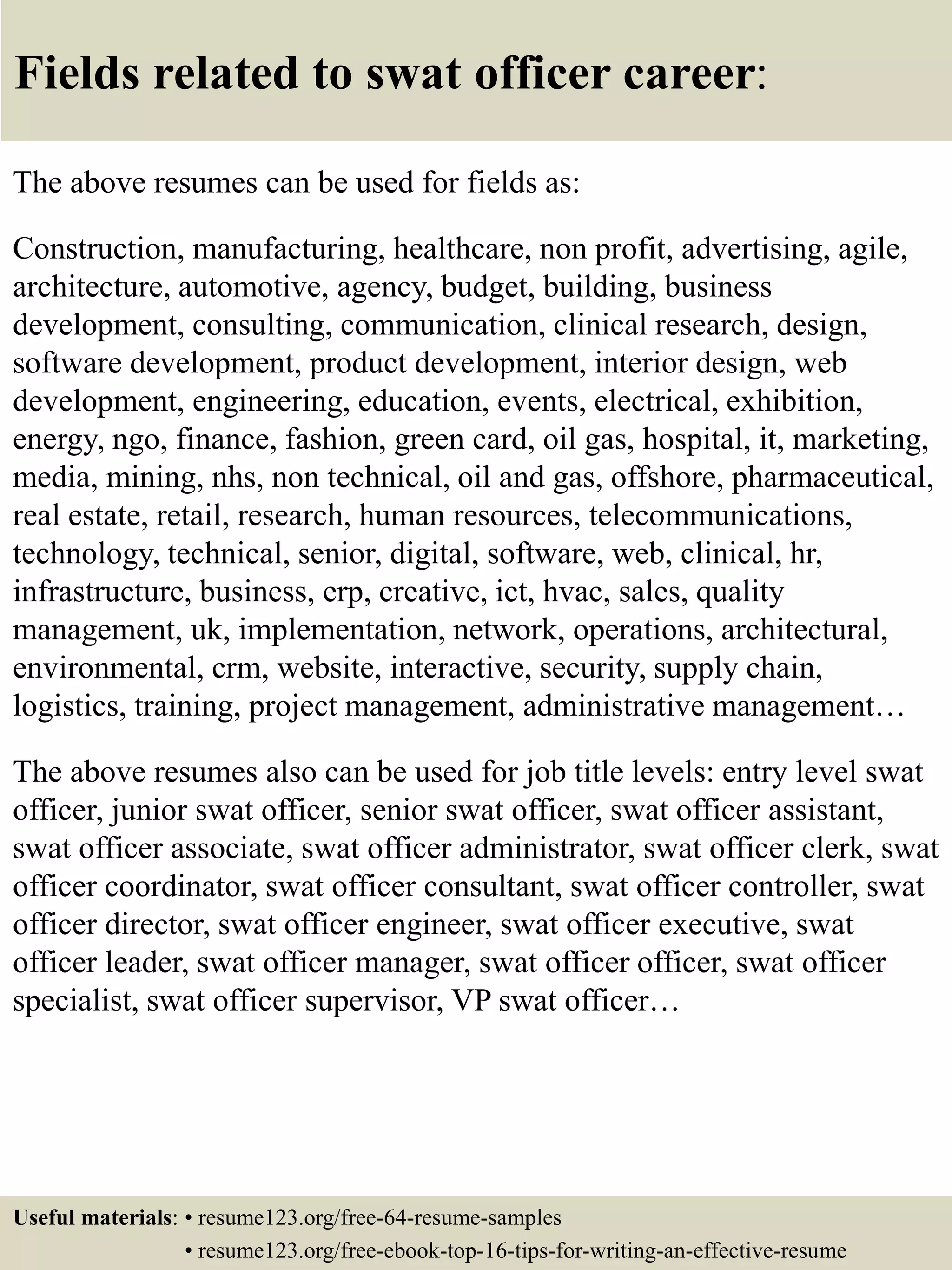 Top 8 swat officer resume samples | PPTX