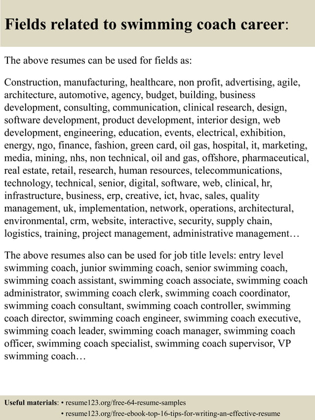 Top 8 swimming coach resume samples | PDF | Free Download