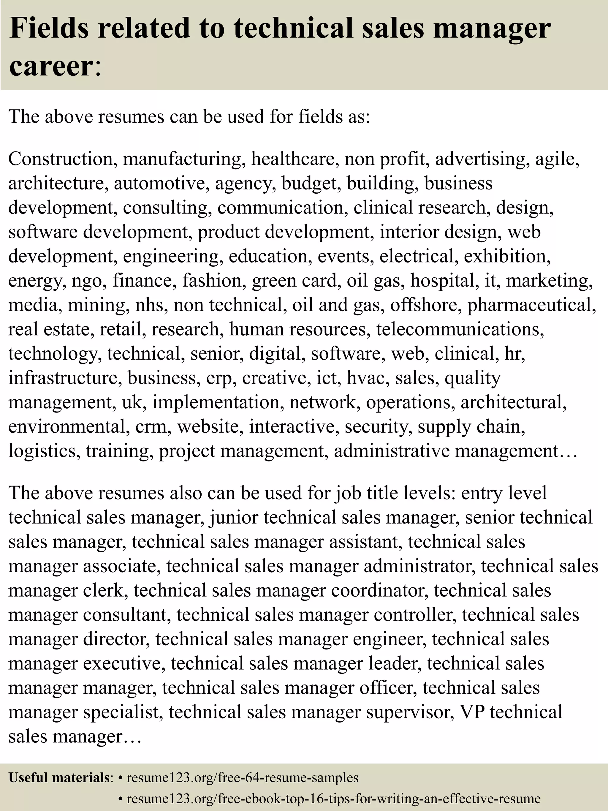 Top 8 technical sales manager resume samples | PPTX