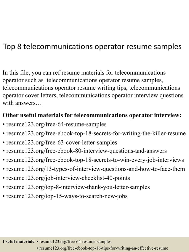 Top 8 telecommunications operator resume samples | PPTX