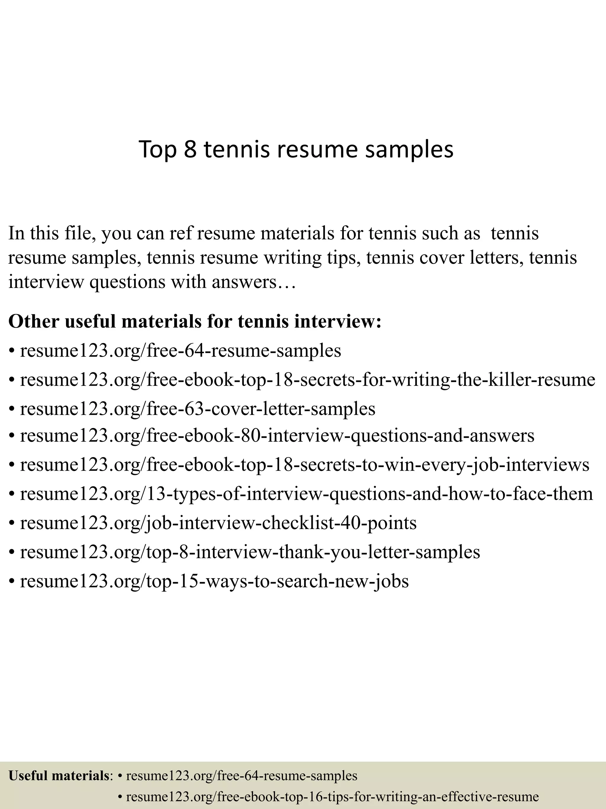 Top 8 tennis resume samples | PDF