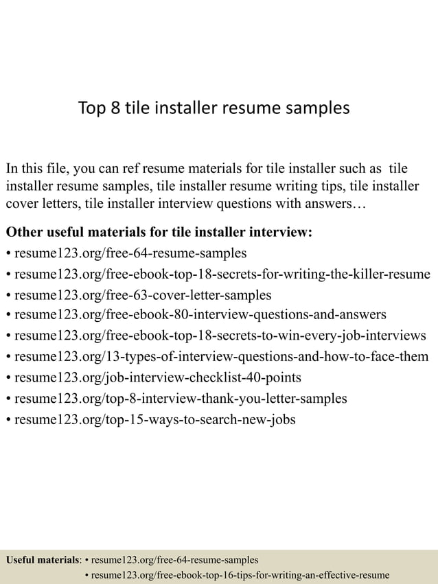Top 8 tile installer resume samples | PDF