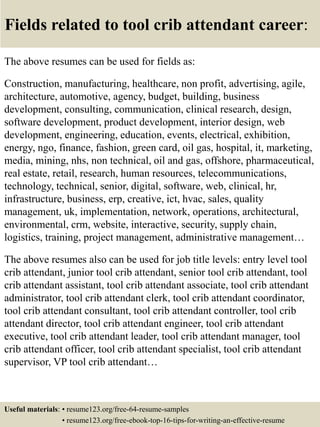 Top 8 tool crib attendant resume samples | PPTX