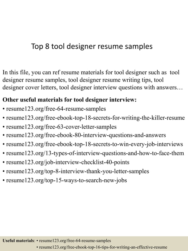 Top 8 tool designer resume samples | PDF