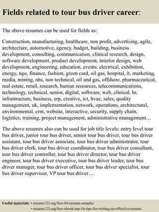 Top 8 tour bus driver resume samples | PDF