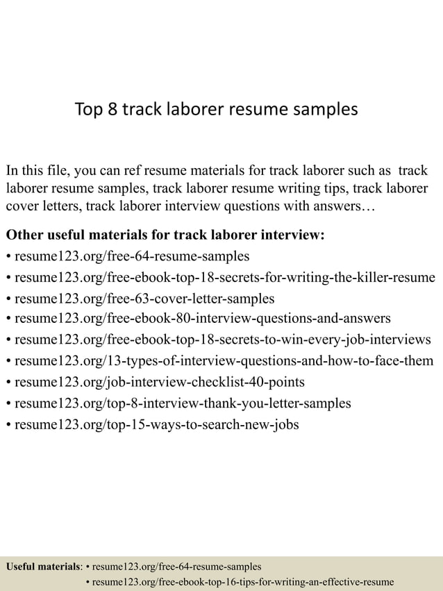 Top 8 track laborer resume samples | PDF
