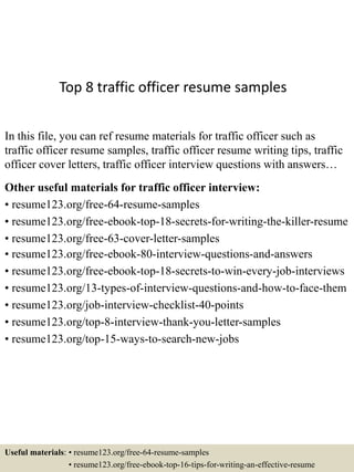 Top 8 traffic officer resume samples | PPTX