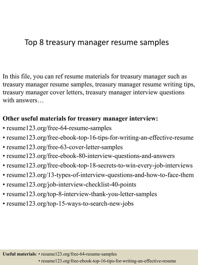 Top 8 treasury manager resume samples | PDF
