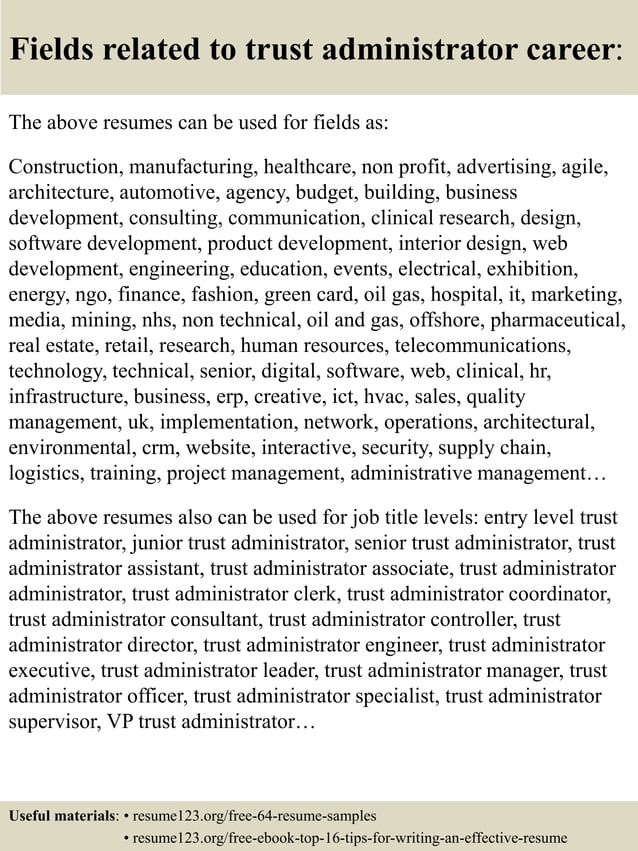 Top 8 trust administrator resume samples | PDF