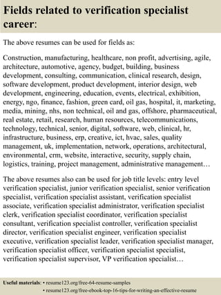 Top 8 verification specialist resume samples | PPTX