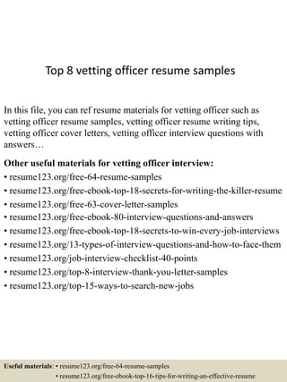 Top 8 vetting officer resume samples | PPTX | Resume Writing and Advice ...