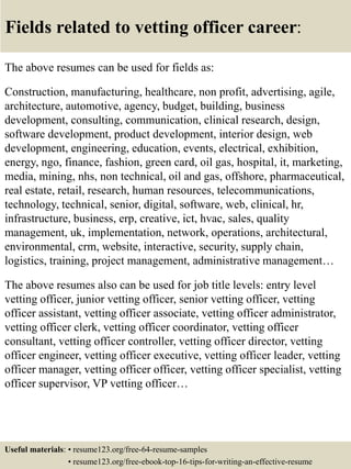 Top 8 vetting officer resume samples | PPTX | Resume Writing and Advice ...