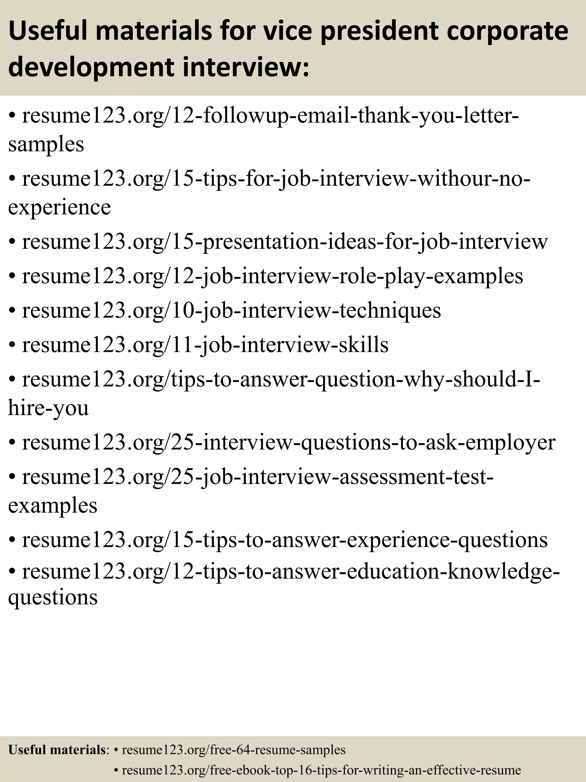 Top 8 vice president corporate development resume samples | PPTX