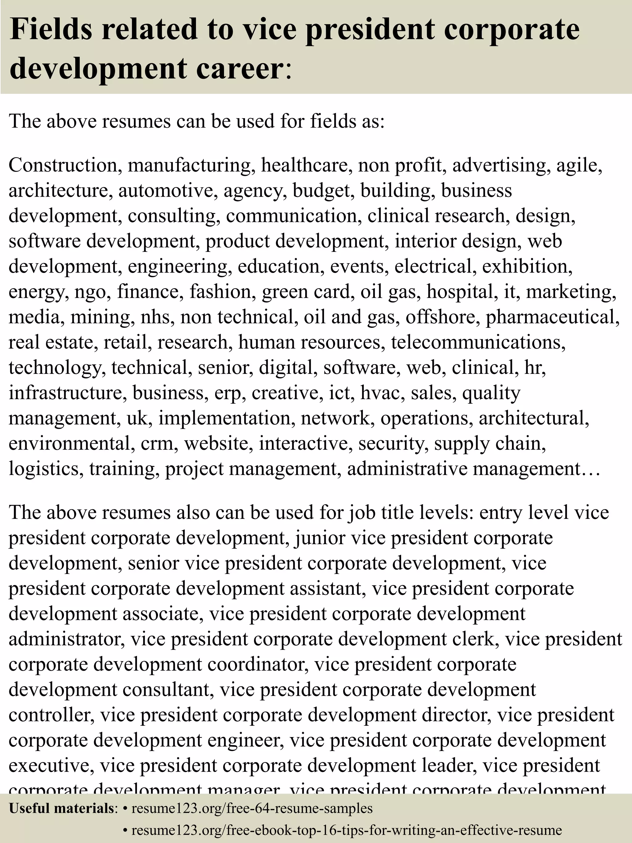 Top 8 vice president corporate development resume samples | PDF
