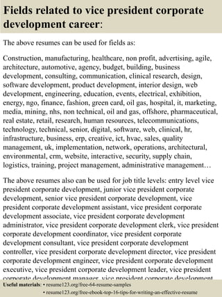Top 8 vice president corporate development resume samples | PPTX