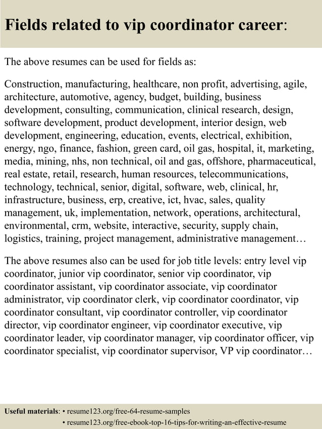 Top 8 vip coordinator resume samples | PPTX
