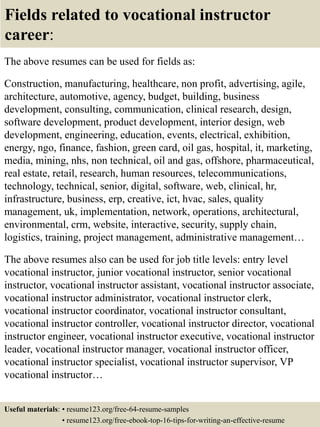 Top 8 vocational instructor resume samples | PPTX