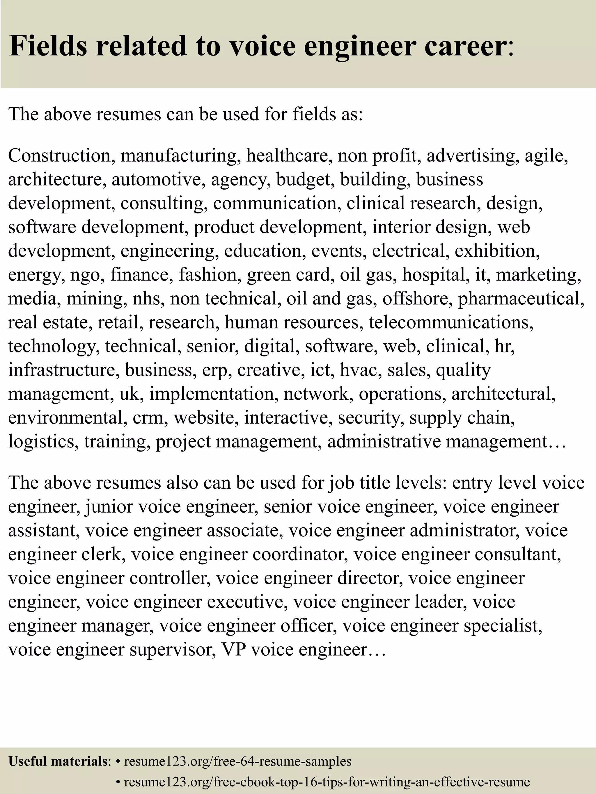 Top 8 voice engineer resume samples | PPTX | Resume Writing and Advice ...