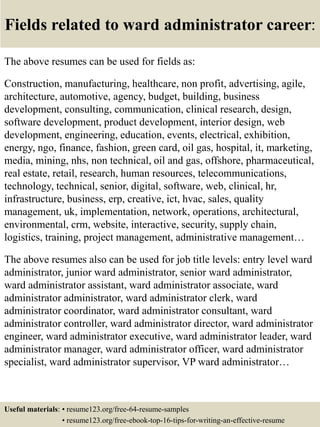 Top 8 ward administrator resume samples | PPTX