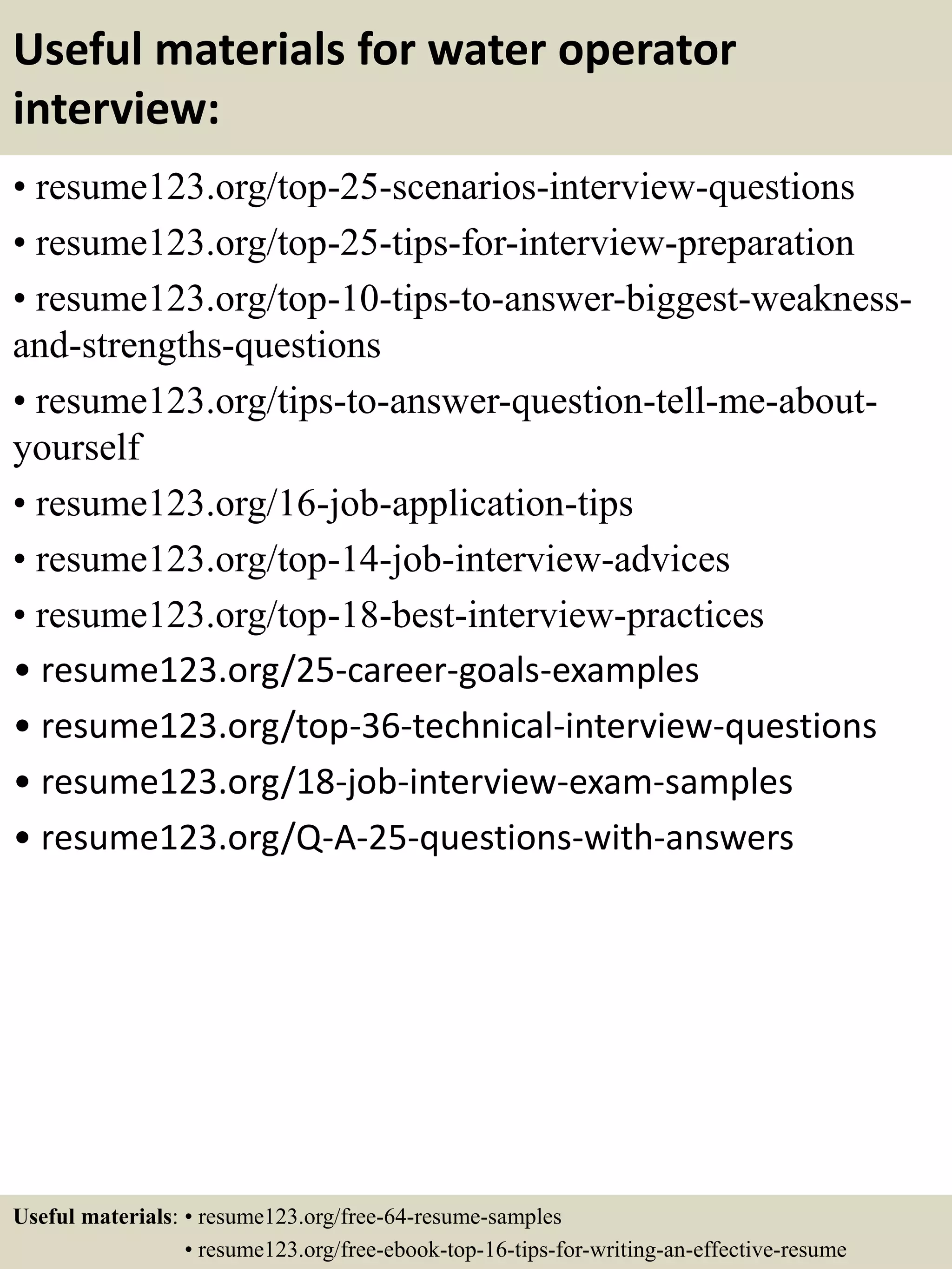 Top 8 water operator resume samples | PDF