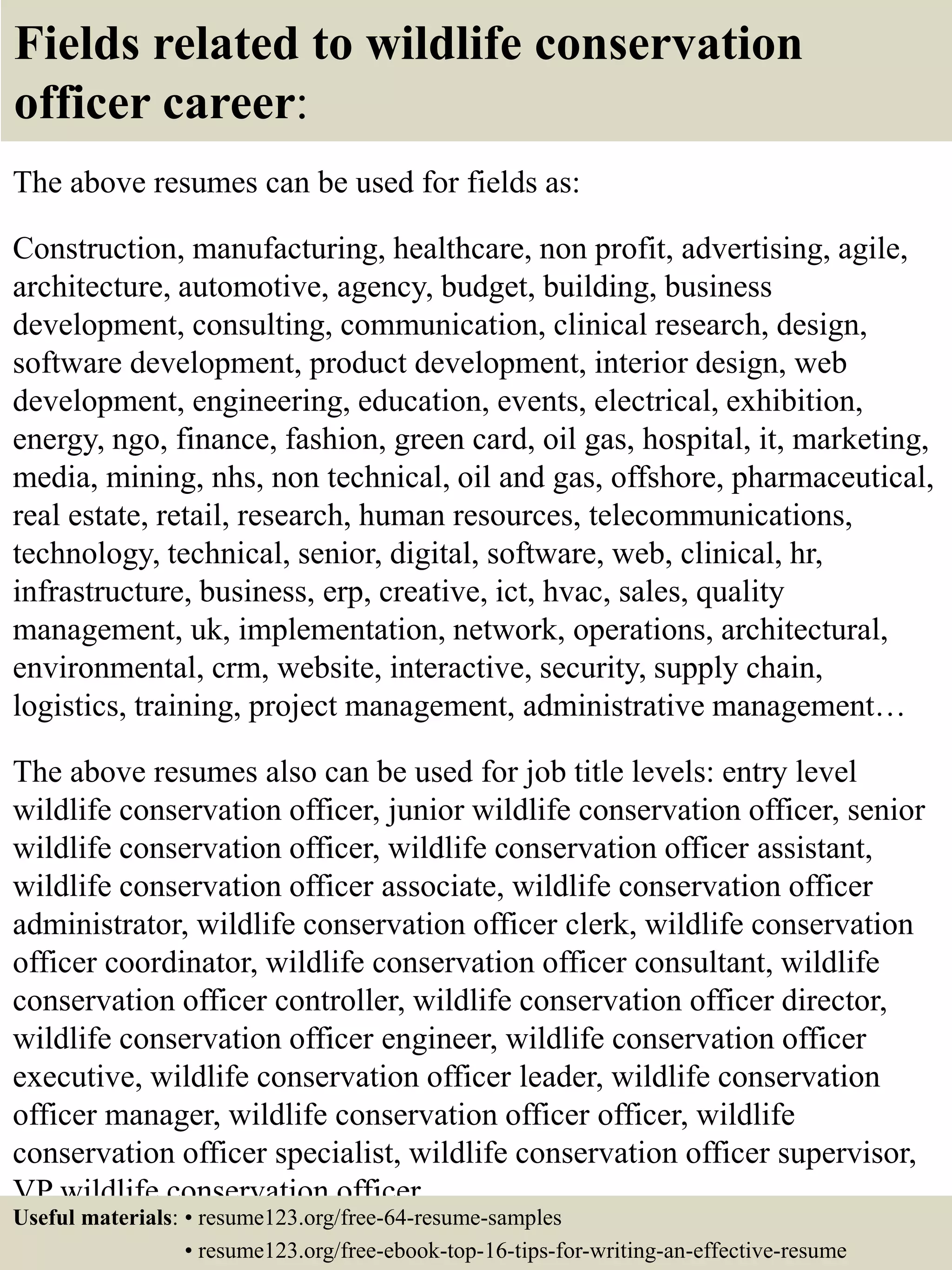 Top 8 wildlife conservation officer resume samples | PPTX