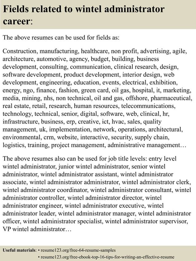 Top 8 wintel administrator resume samples | PPTX