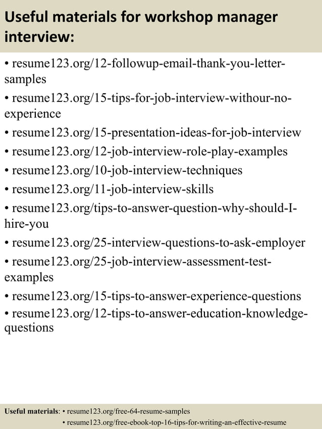 Top 8 workshop manager resume samples | PDF