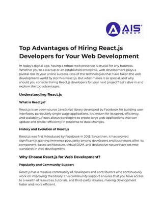 Top Advantages of Hiring React.js Developers for Your Web Development? | PDF