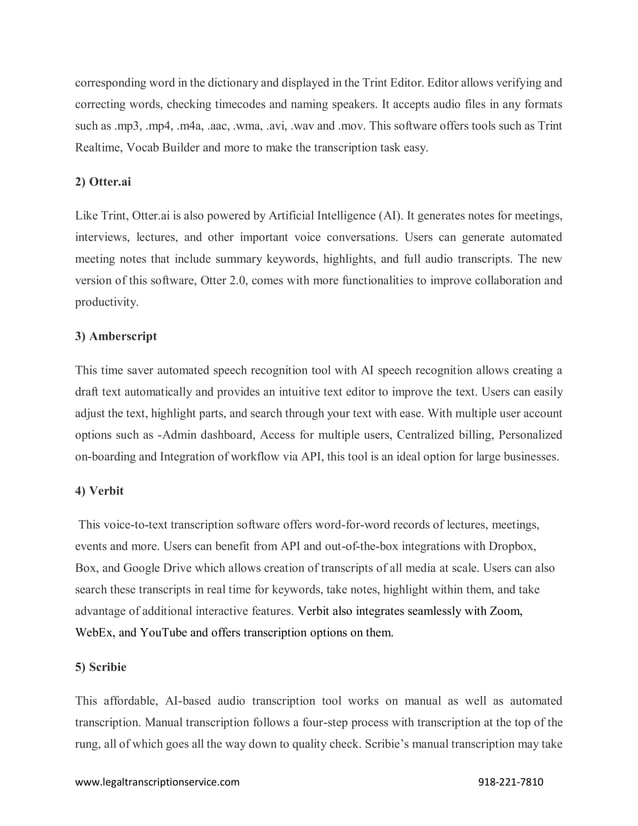 Top AI-Powered Audio Transcription Tools | PDF