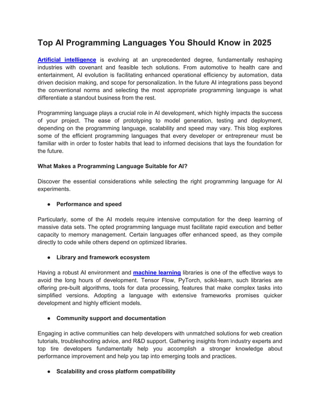 Top AI Programming Languages You Should Know in 2025 | PDF