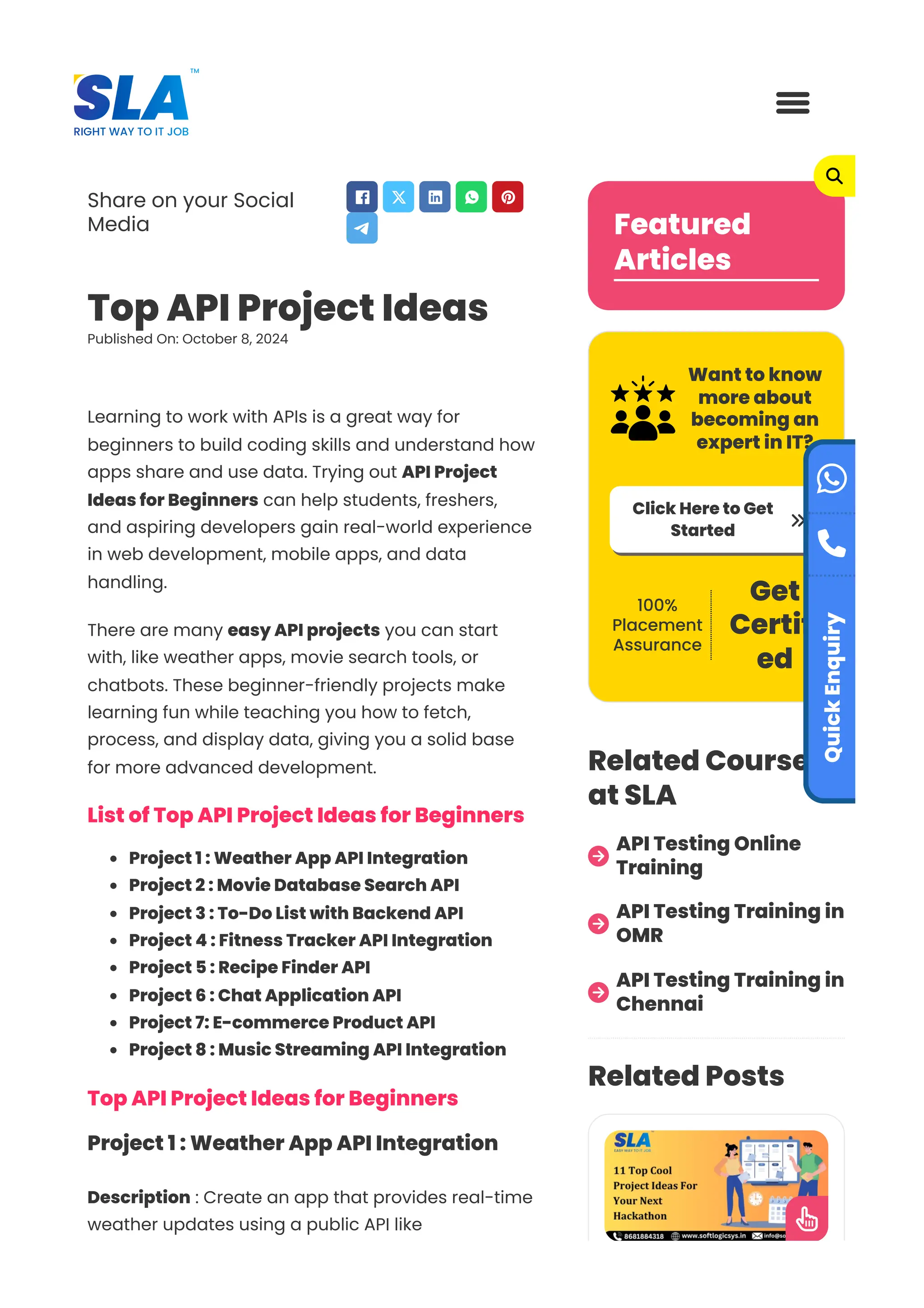 Top API Project Ideas for Freshers and Students | PDF