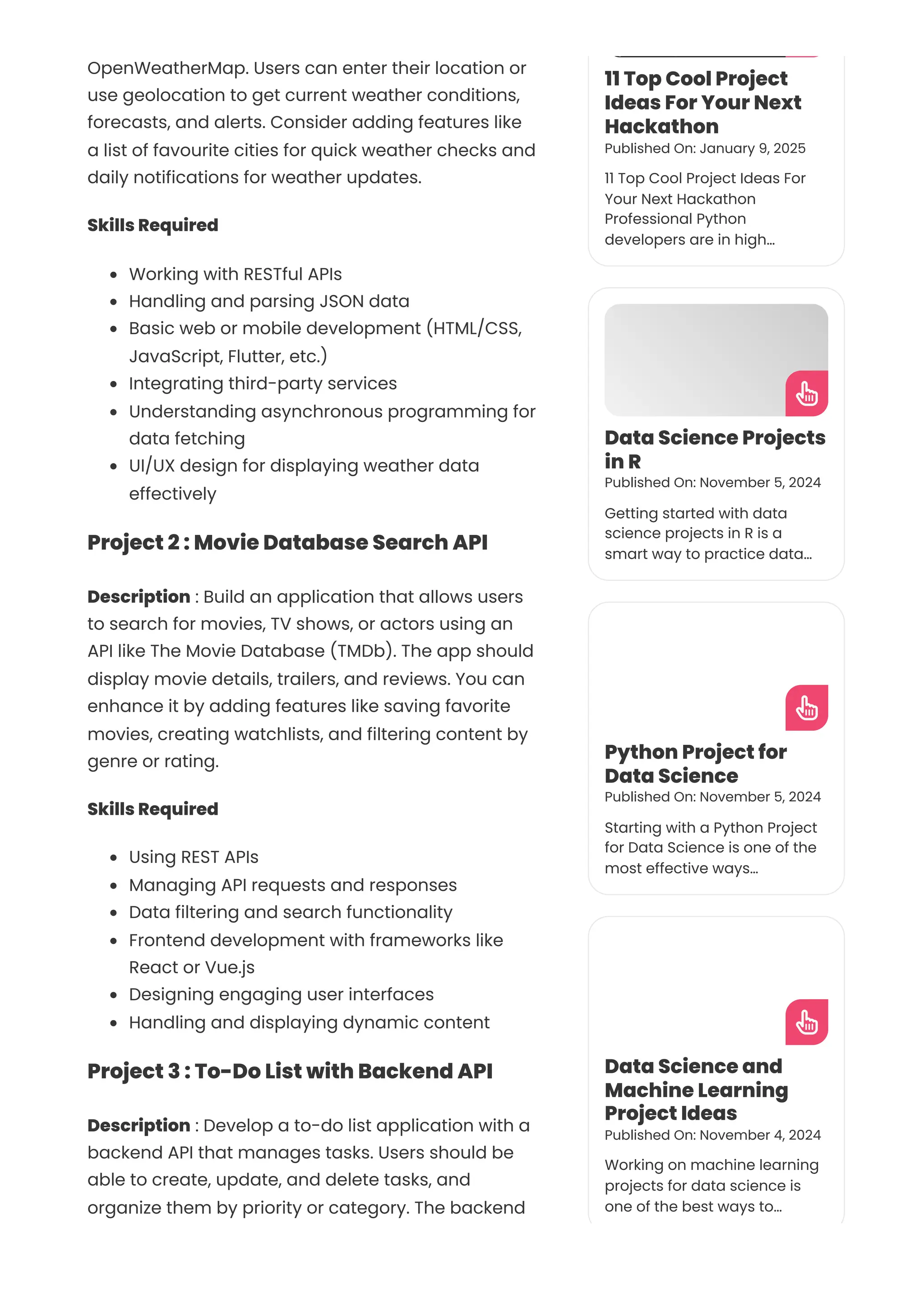 Top API Project Ideas for Freshers and Students | PDF