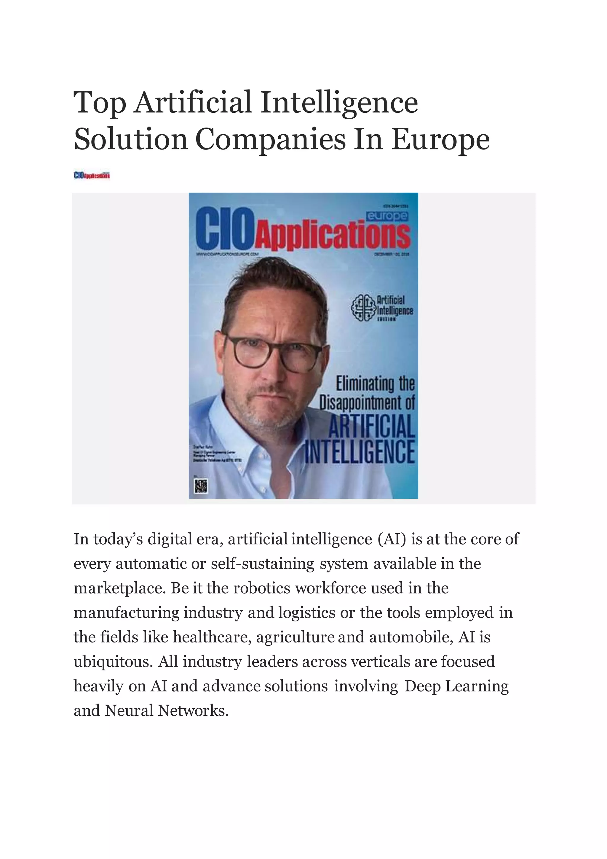 Top 10 AI Solution Companies in Europe | PDF