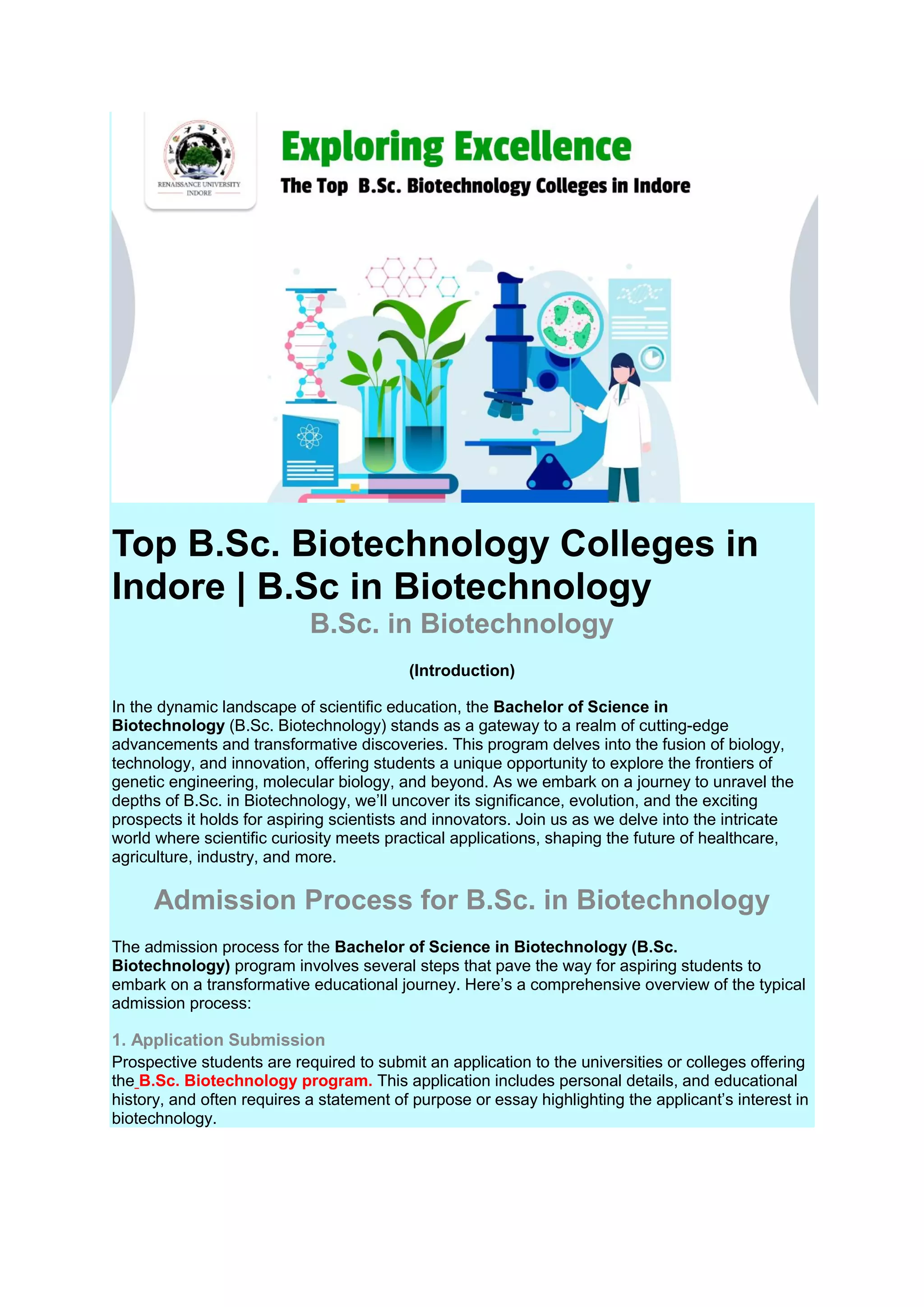 Top B.Sc. Biotechnology Colleges in Indore | B.Sc in Biotechnology | PDF