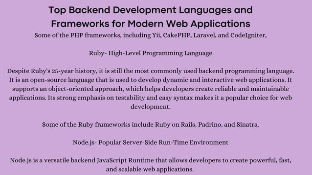 Top Backend Development Languages and Frameworks for Modern Web Applications | PDF | Web ...