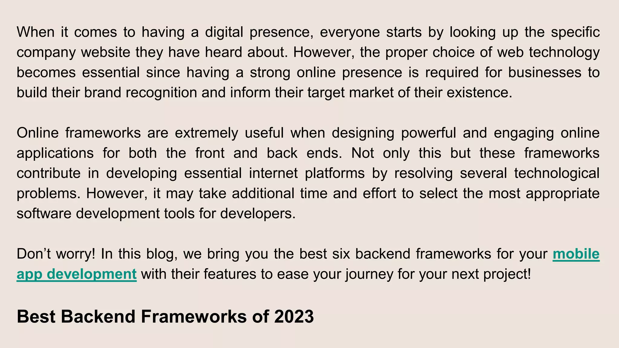 Top Backend Frameworks For Mobile App Development In 2023 Pptx Web Development Internet