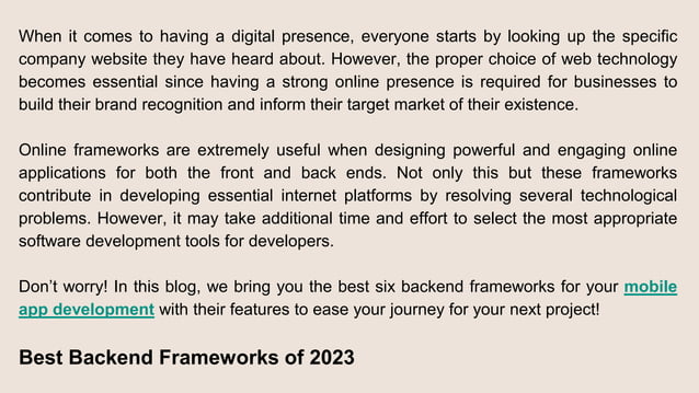 Top Backend Frameworks for Mobile App Development in 2023 | PPTX | Web ...