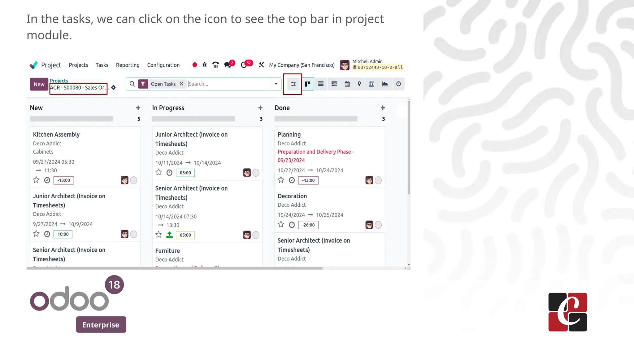 Top Bar in Odoo 18 Project App - Odoo 18 Slides | PPTX