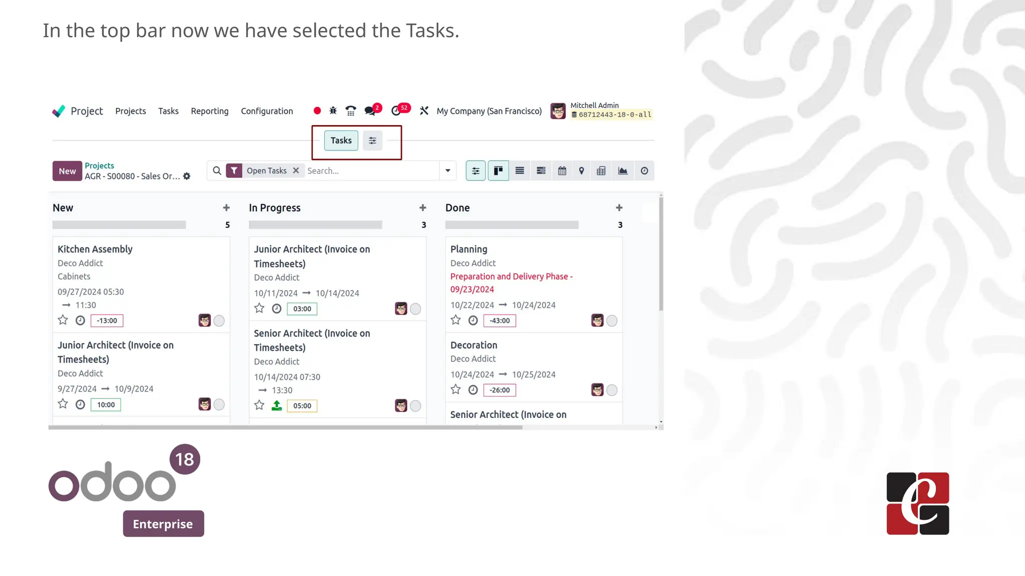 Top Bar in Odoo 18 Project App - Odoo 18 Slides | PPTX