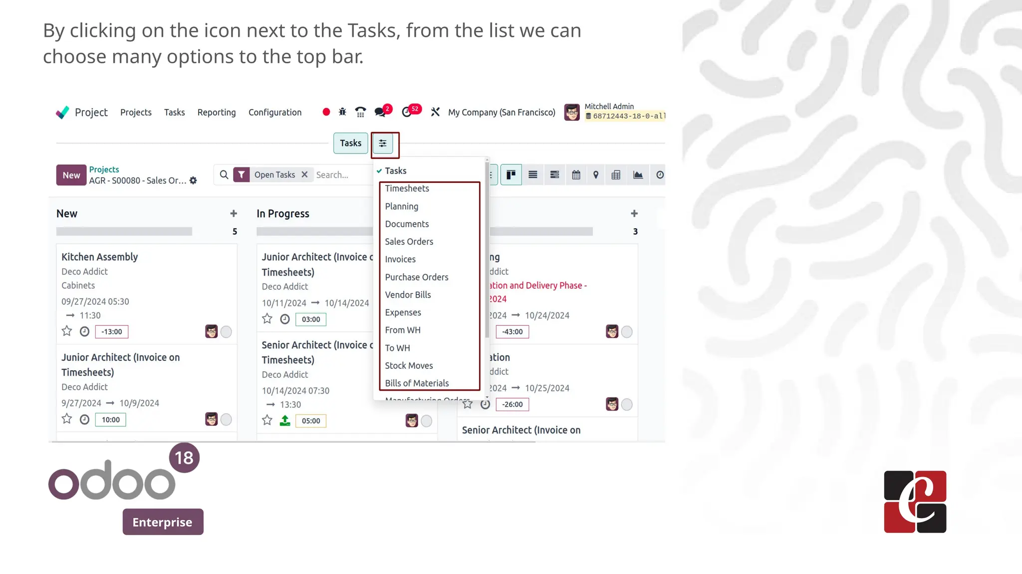Top Bar in Odoo 18 Project App - Odoo 18 Slides | PPTX