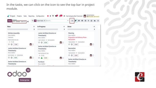 Top Bar in Odoo 18 Project App - Odoo 18 Slides | PPTX