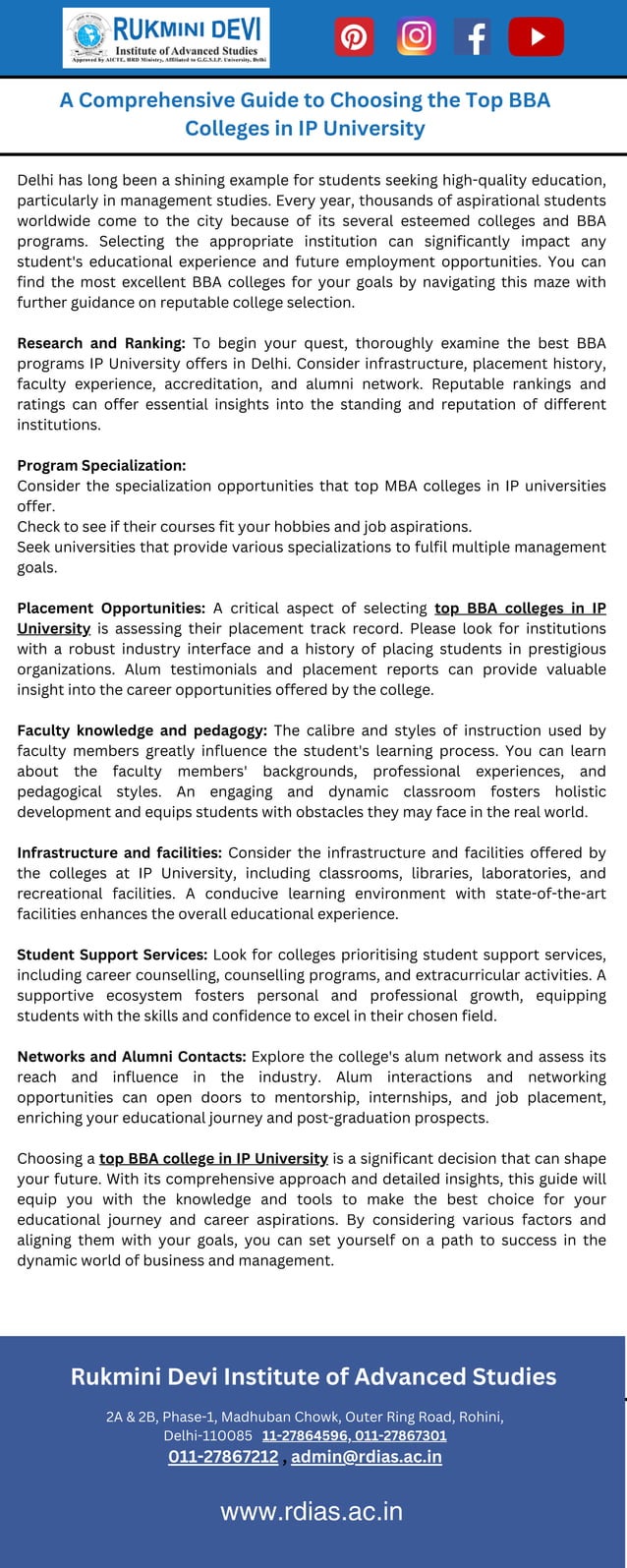A Comprehensive Guide to Choosing the Top BBA College in IP University | PDF | Professional ...