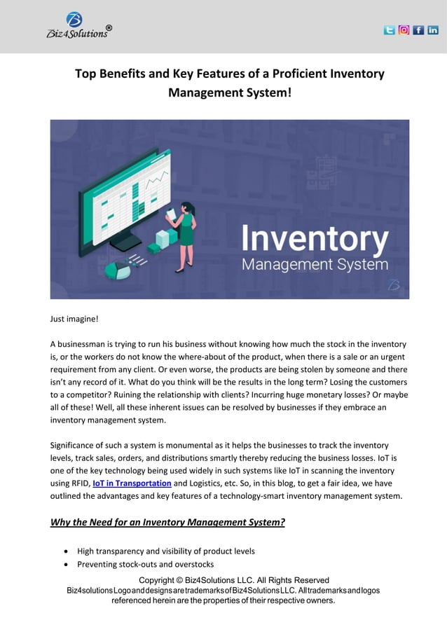 Top benefits and key features of a proficient inventory management system! | PDF
